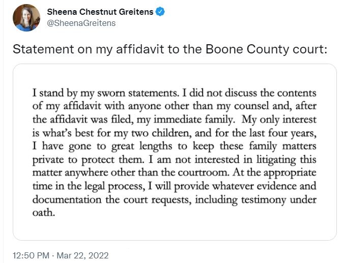 Statement from Sheena Greitens | Show Me Progress